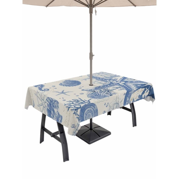Blue Coastal Starfish Table Cloth Rectangle Outdoor Tablecloth, Beach ...