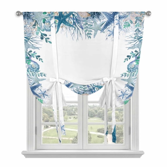 Blue Coastal Starfish Tie Up Curtains for Window, Thermal Insulated ...