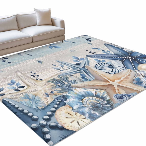 Blue Coastal Starfish Washable Rug 2.7x5 Area Rug for Living Room ...
