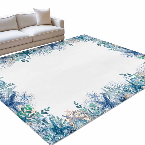 Blue Coastal Starfish Washable Rug 4x6 Area Rug for Living Room Bedroom ...