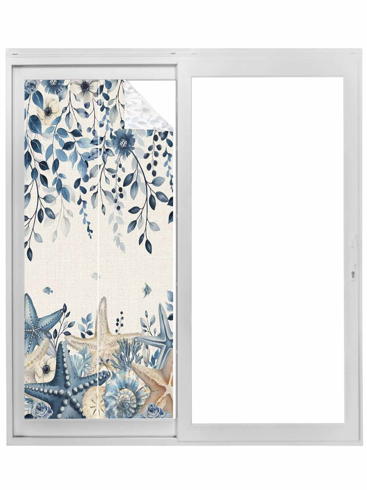 Blue Coastal Starfish Window Privacy Film, Beach Nautical Shell ...