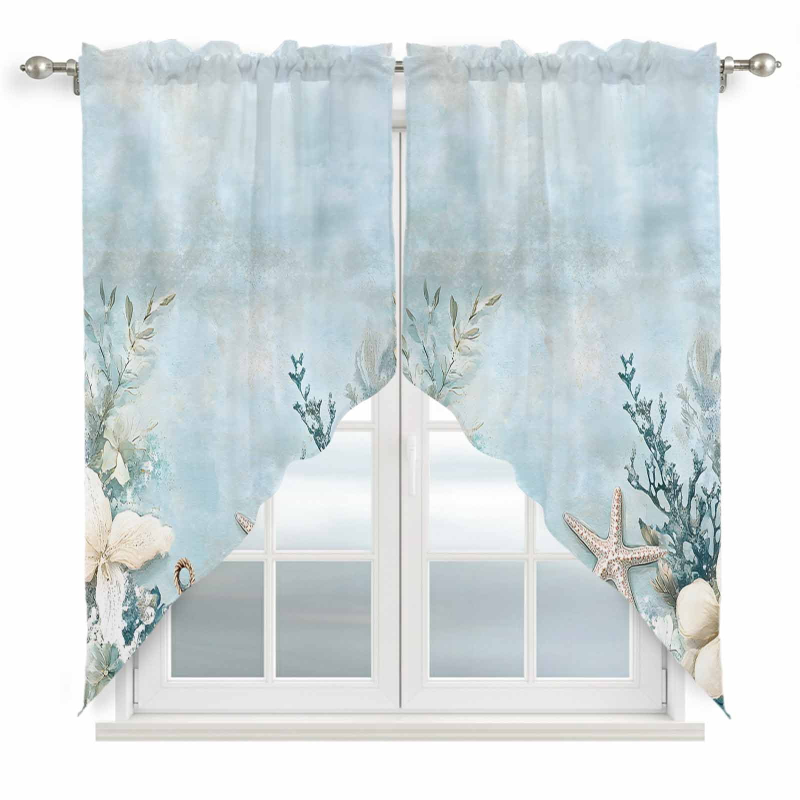 Blue Coastal Swag Curtain Valances, Beach Nautical Anchor Starfish ...