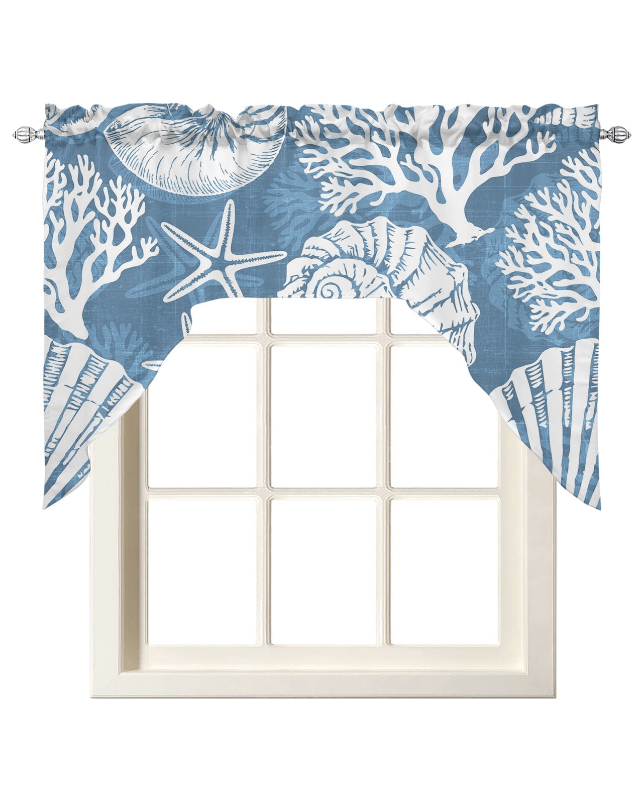 Blue Coastal Swag Curtains for Kitchen Conch Nautical Summer Starfish ...