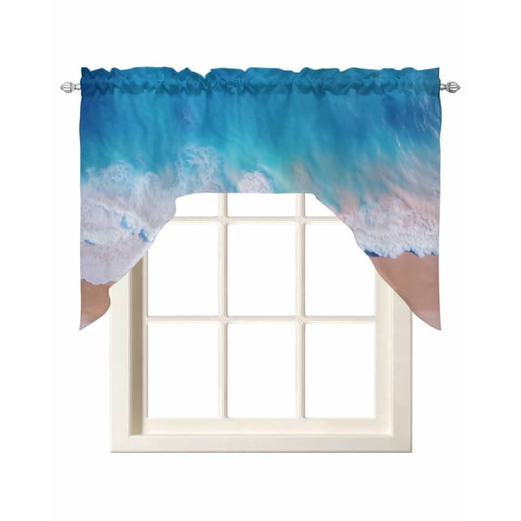 Blue Coastal Swag Curtains for Kitchen Summer Beach Seaside Ocean ...