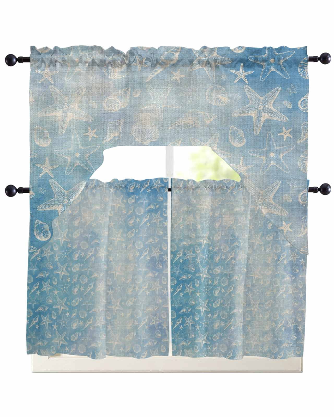 Blue Coastal Swag Curtains for Living Room/Bedroom Windows, Summer ...