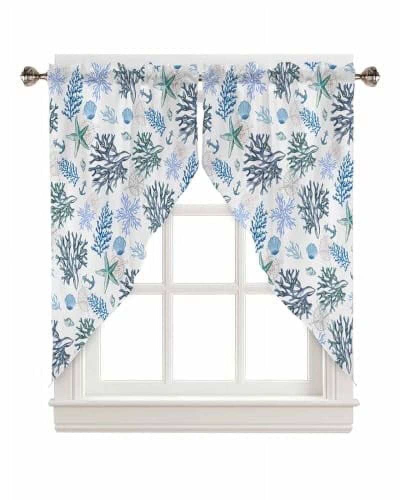 Blue Coastal Swag Valances for Windows 2 Pack Beach Coral Kitchen ...