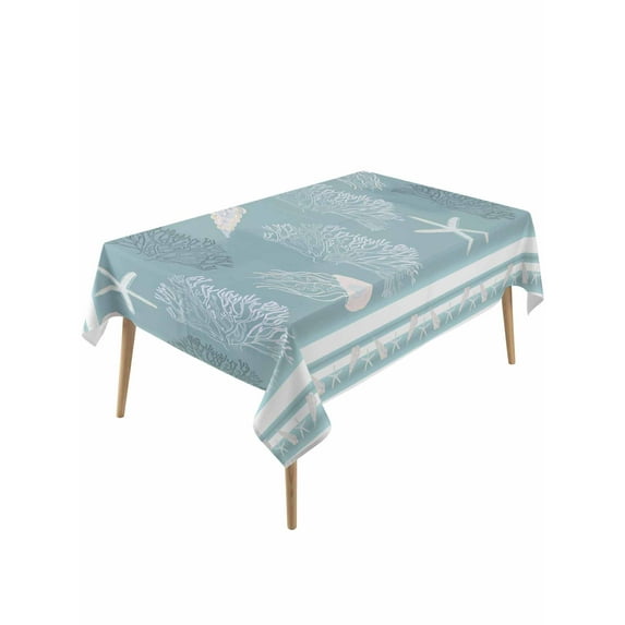 Blue Coastal Table Cloth, Nautical Beach Summer Sea Starfish Coral ...