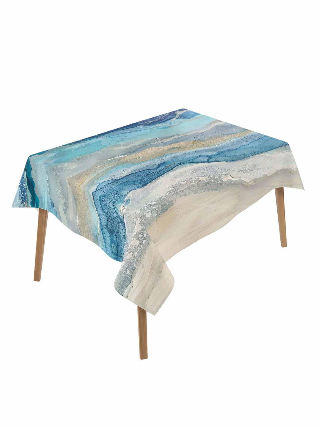Blue Coastal Table Cloth, Summer Beach Nautical Abstract Art Waterproof ...