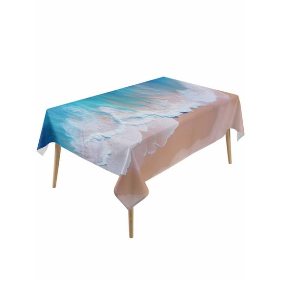 Blue Coastal Table Cloth, Summer Beach Seaside Ocean Nautical ...