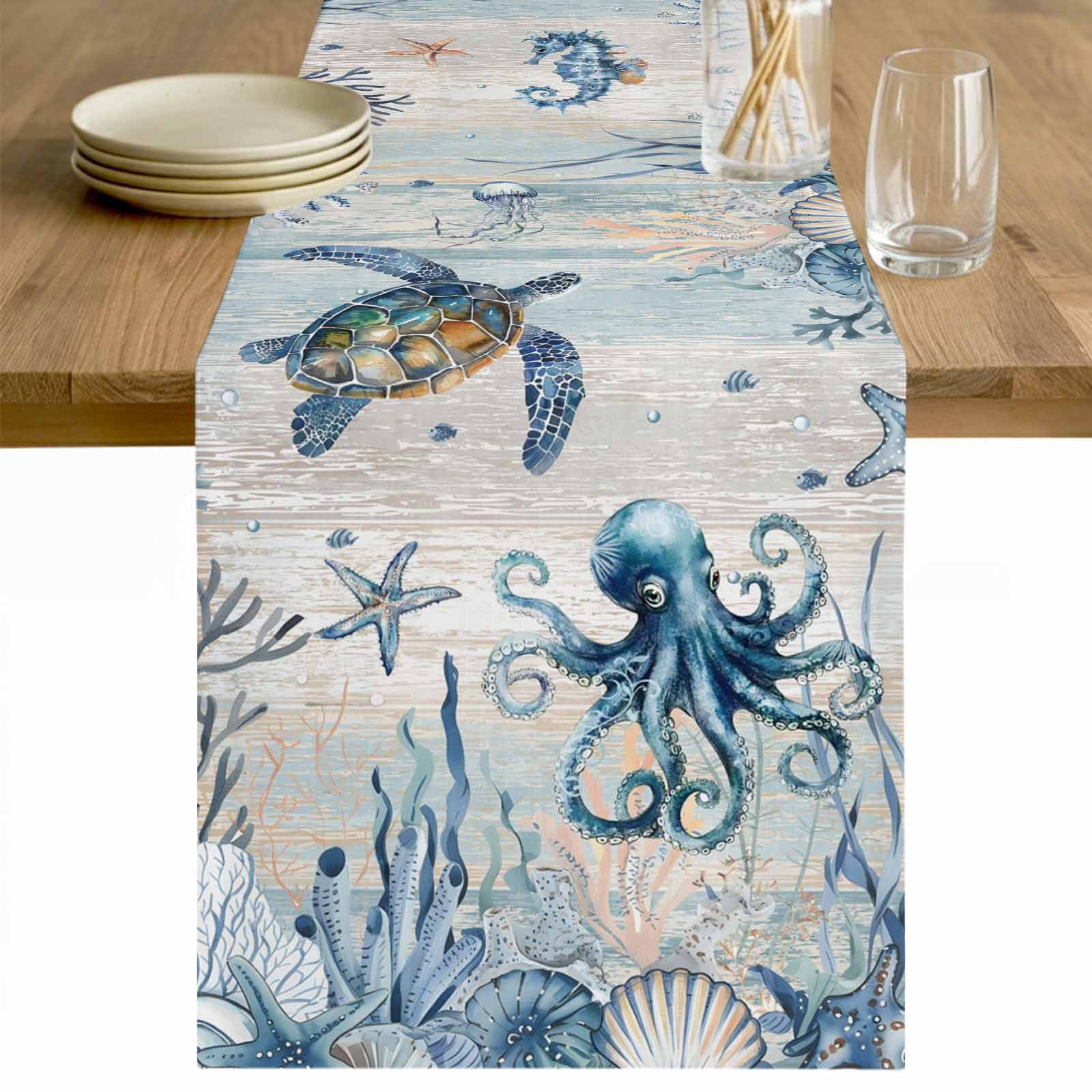 Blue Coastal Table Runner 60 Inches Long Farmhouse Dress Scarves, Sea ...