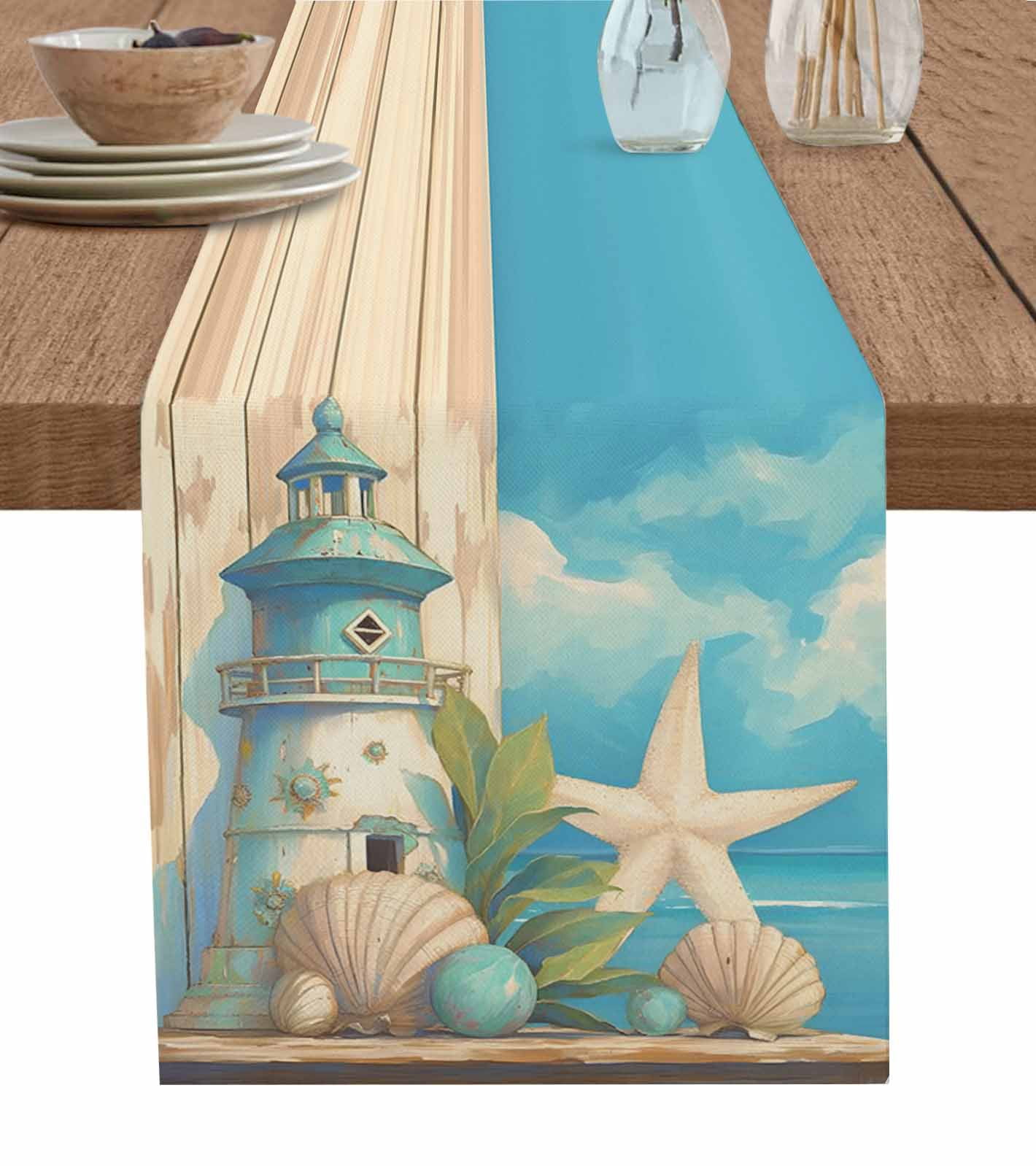 Blue Coastal Table Runner - 72 Inch Long, Kitchen Dining Table Runner ...