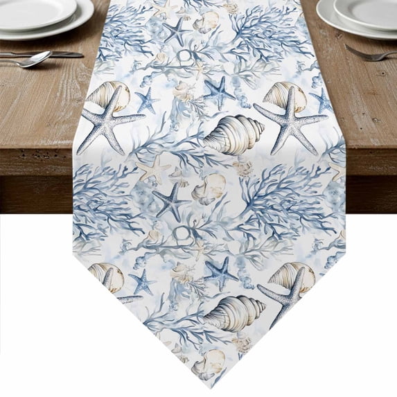 Blue Coastal Table Runner Linen Burlap Table Runner 36 Inches Small ...