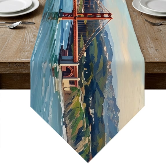 Blue Coastal Table Runner Linen Burlap Table Runner 36 Inches Small ...