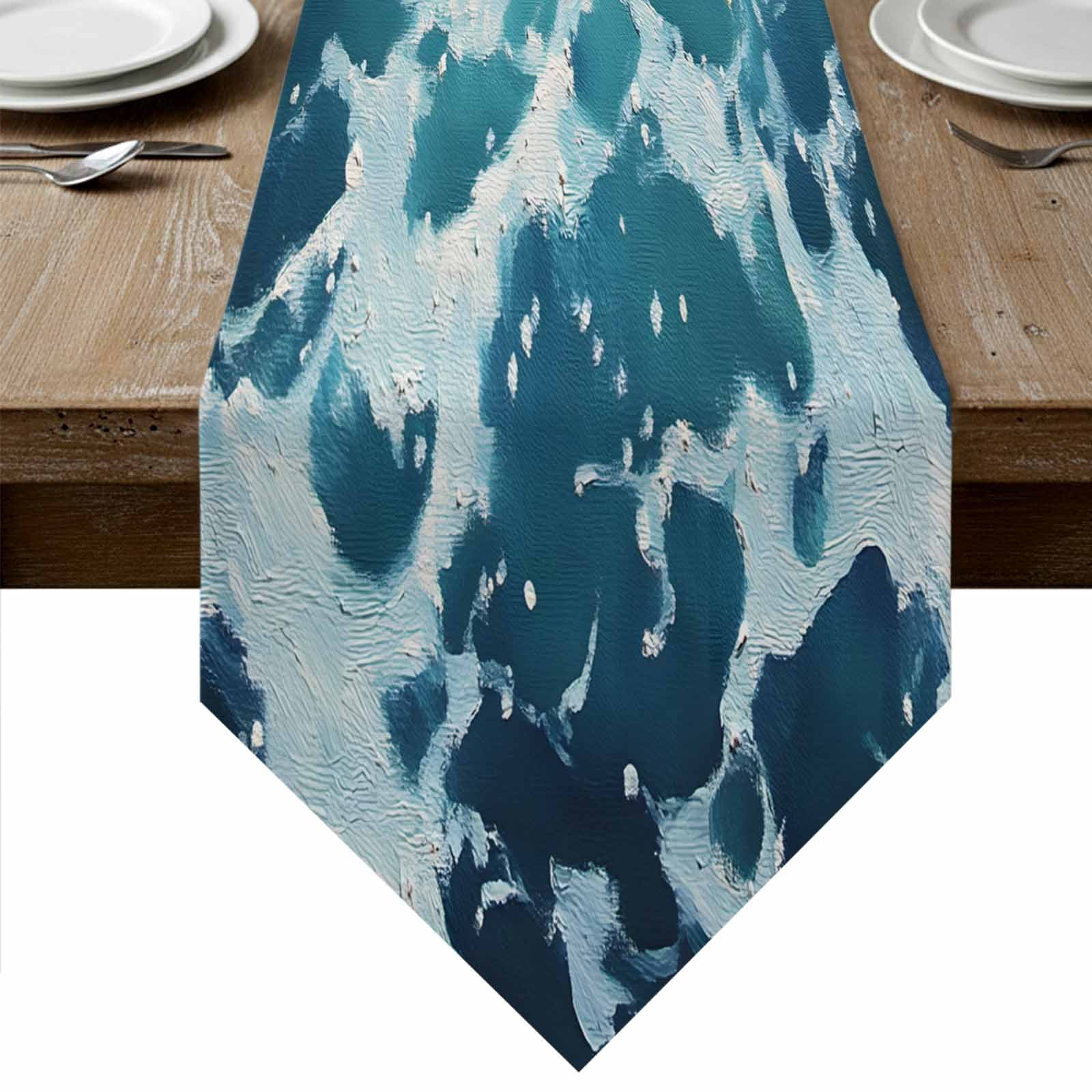 Blue Coastal Table Runner Linen Burlap Table Runner 36 Inches Small ...