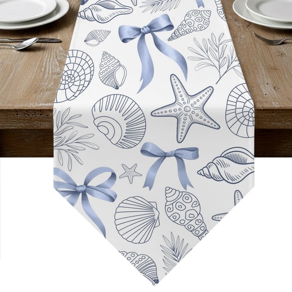 Blue Coastal Table Runner Linen Burlap Table Runner 72 Inches Long Bow ...