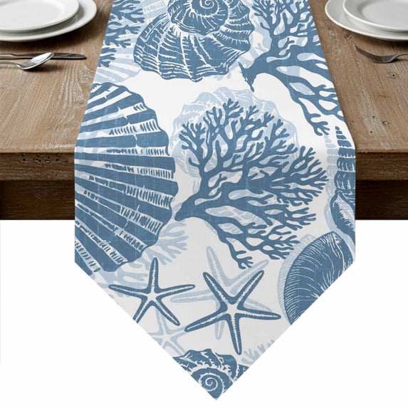 Blue Coastal Table Runner Linen Burlap Table Runner 72 Inches Long ...