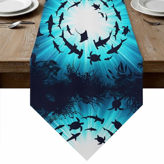 Blue Coastal Table Runner Linen Burlap Table Runner 72 Inches Long ...