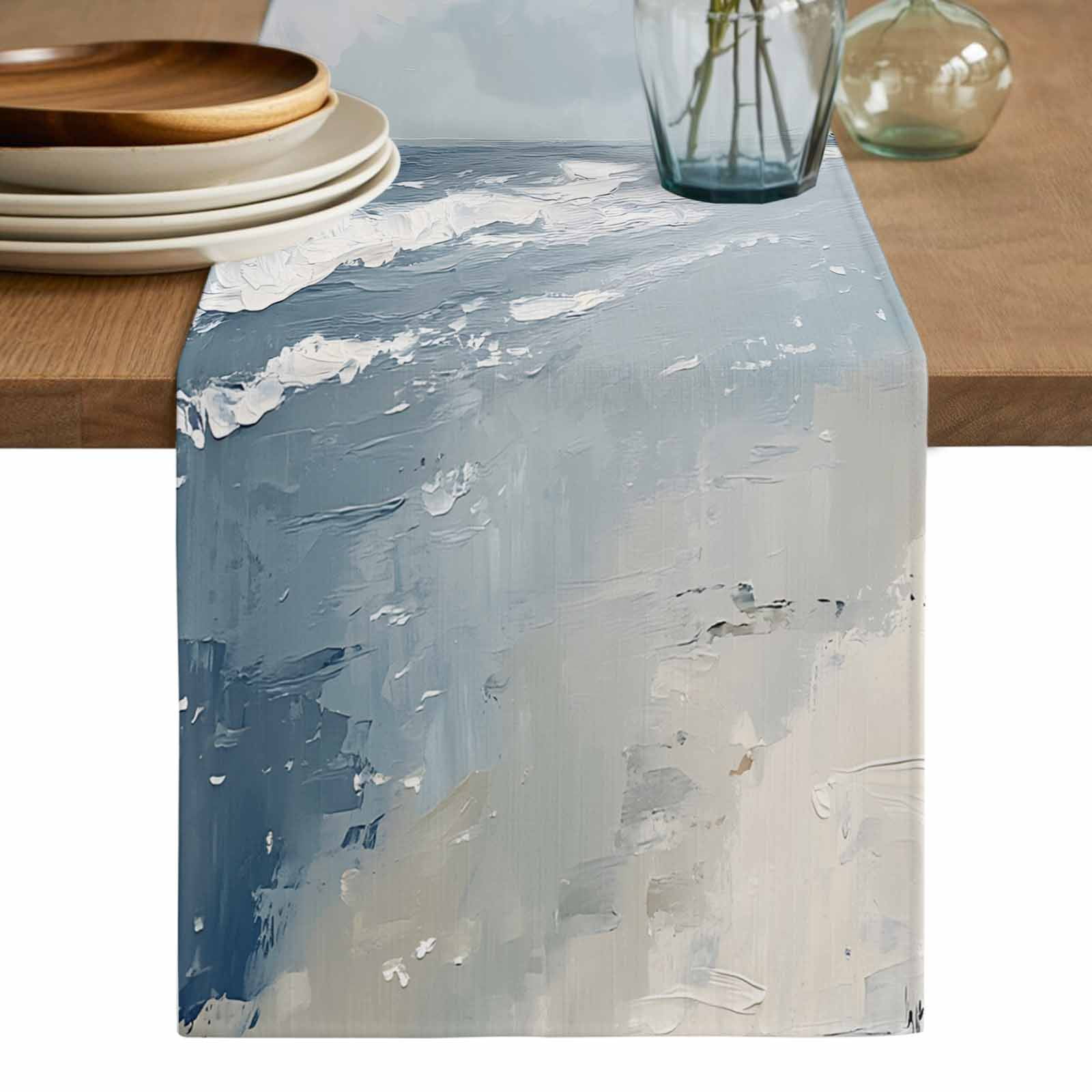Blue Coastal Table Runner, Seaside Summer Beach Nautical Washable ...