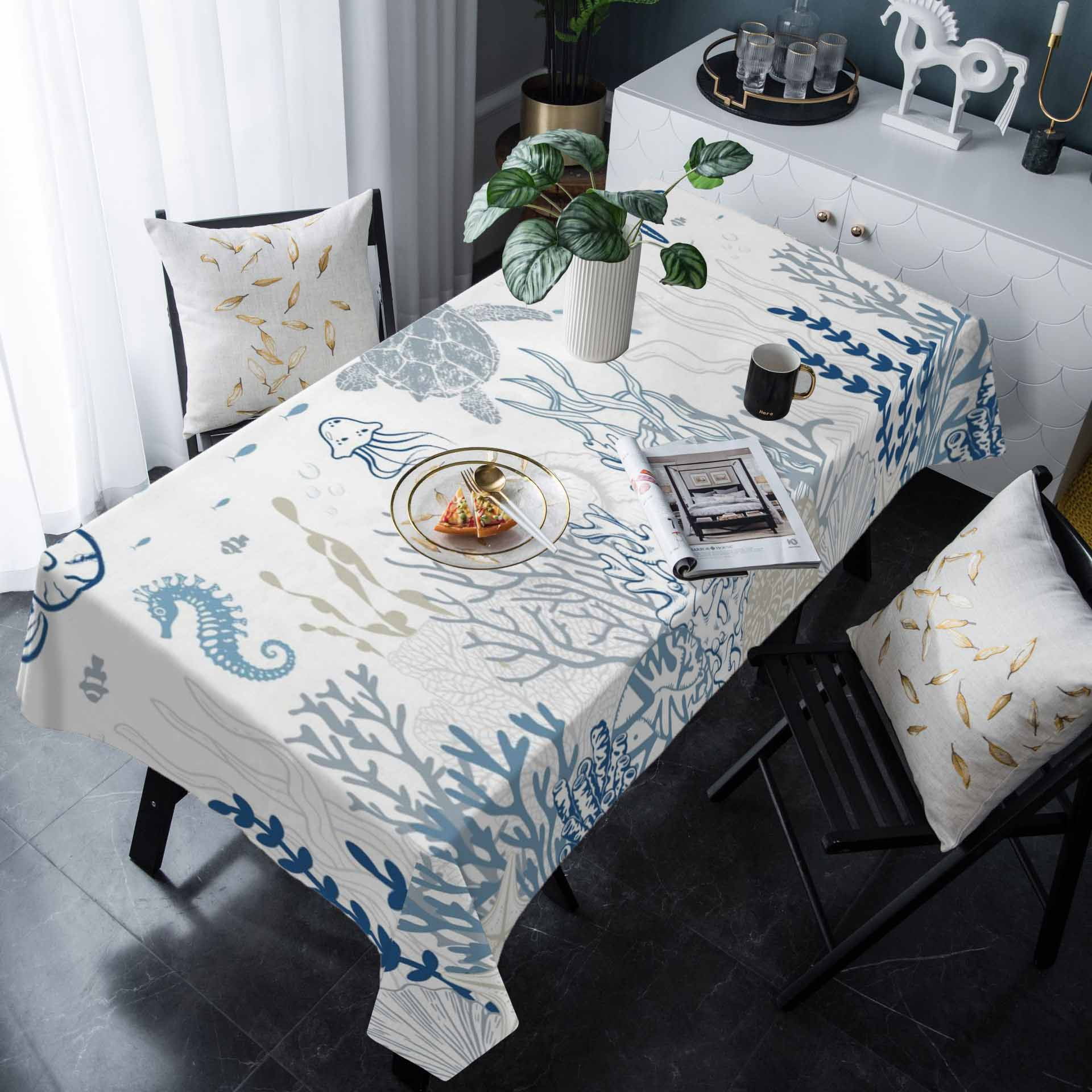 Blue Coastal Tablecloth Rectangle Table Cloth 60x120 , Waterproof ...