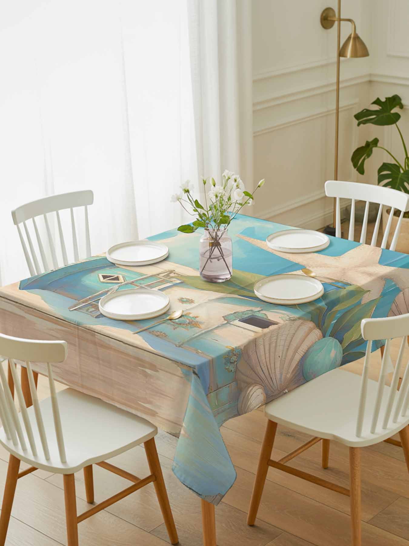 Blue Coastal Tablecloth Rectangle Table Cloth 60x84, Waterproof ...