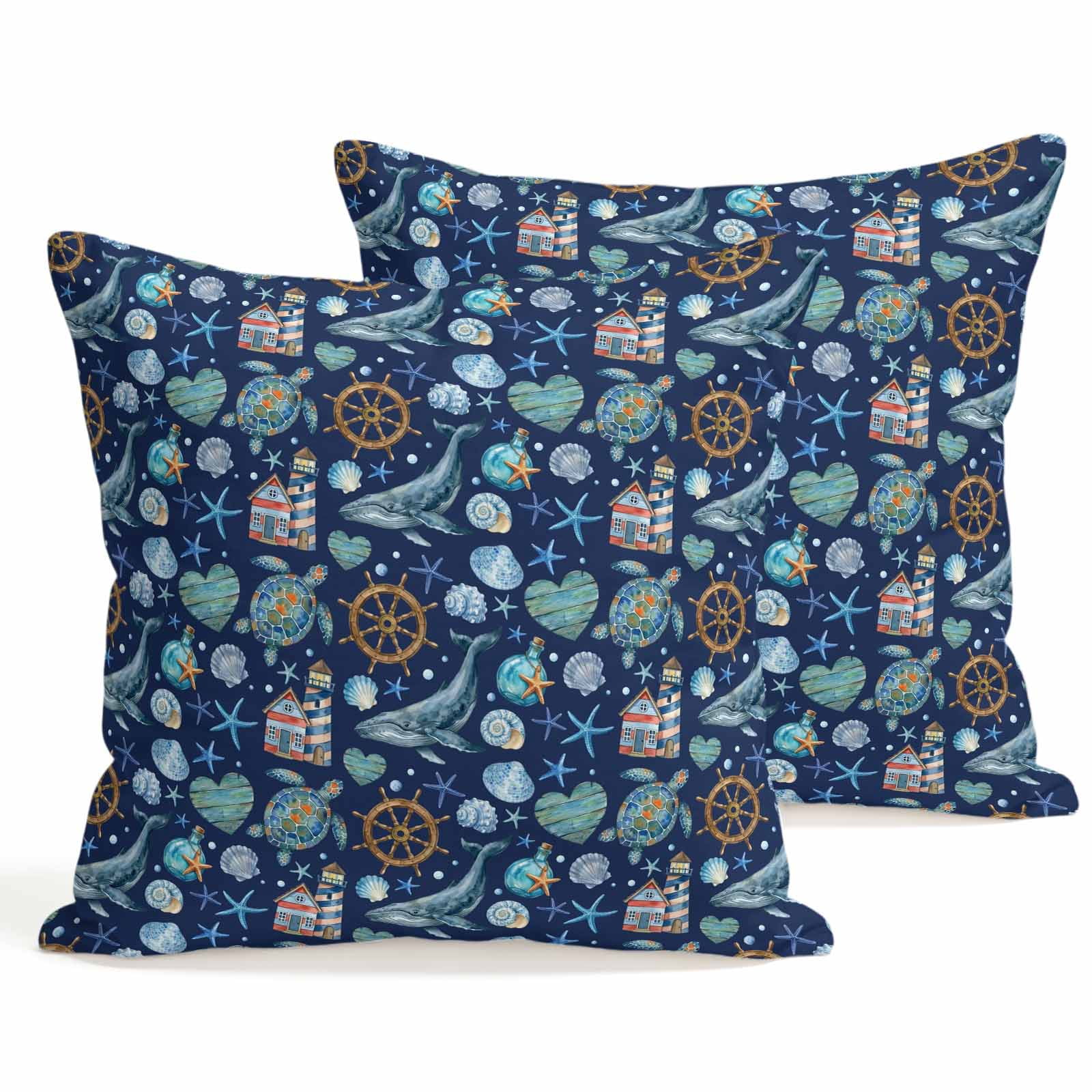 Blue Coastal Throw Pillow Covers 18 x 18 Inch Pillow Covers Set of 2 ...