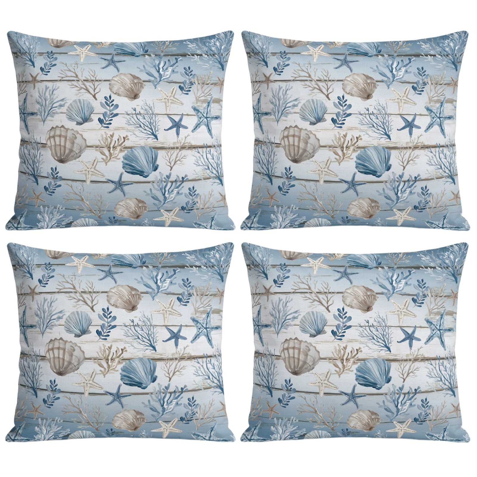 Blue Coastal Throw Pillow Covers 18 x 18 Inch Pillow Covers Set of 4 ...