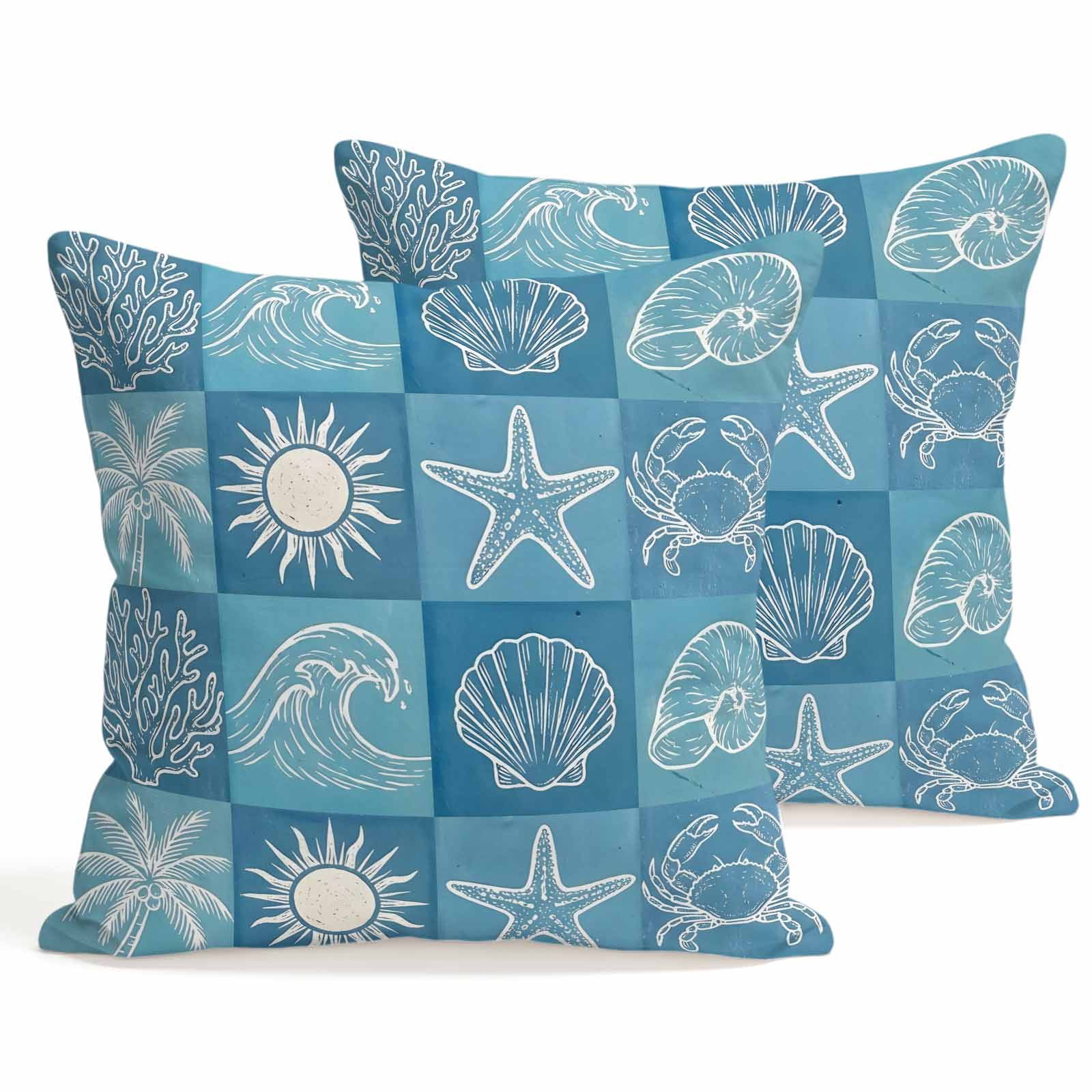 Blue Coastal Throw Pillow Covers 20 x 20 Inch Pillow Covers Set of 2 ...