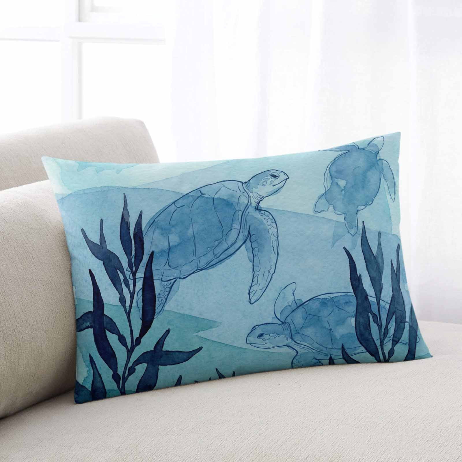 Blue Coastal Throw Pillow Covers, Beach Sea Turtle Ocean Nautical ...