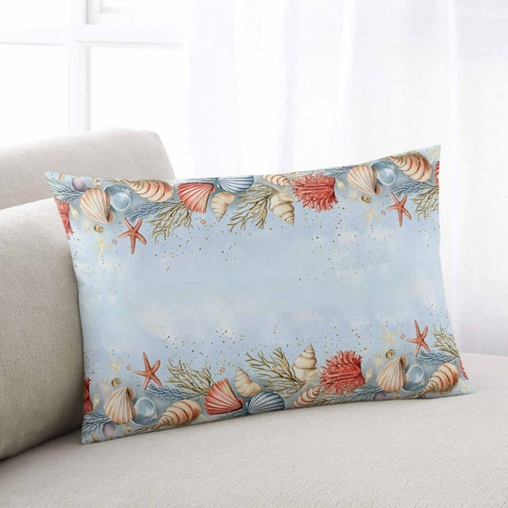Blue Coastal Throw Pillow Covers, Summer Beach Starfish Shell Coral ...