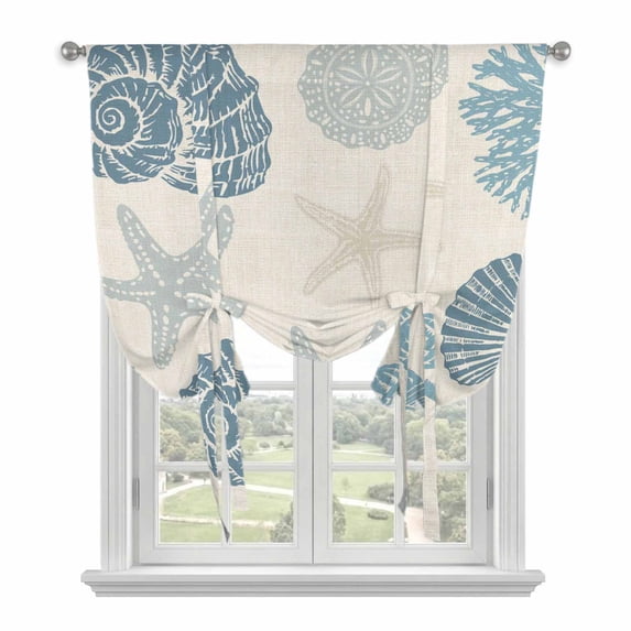 Blue Coastal Tie Up Curtains for Window, Insulated Balloon Shade ...