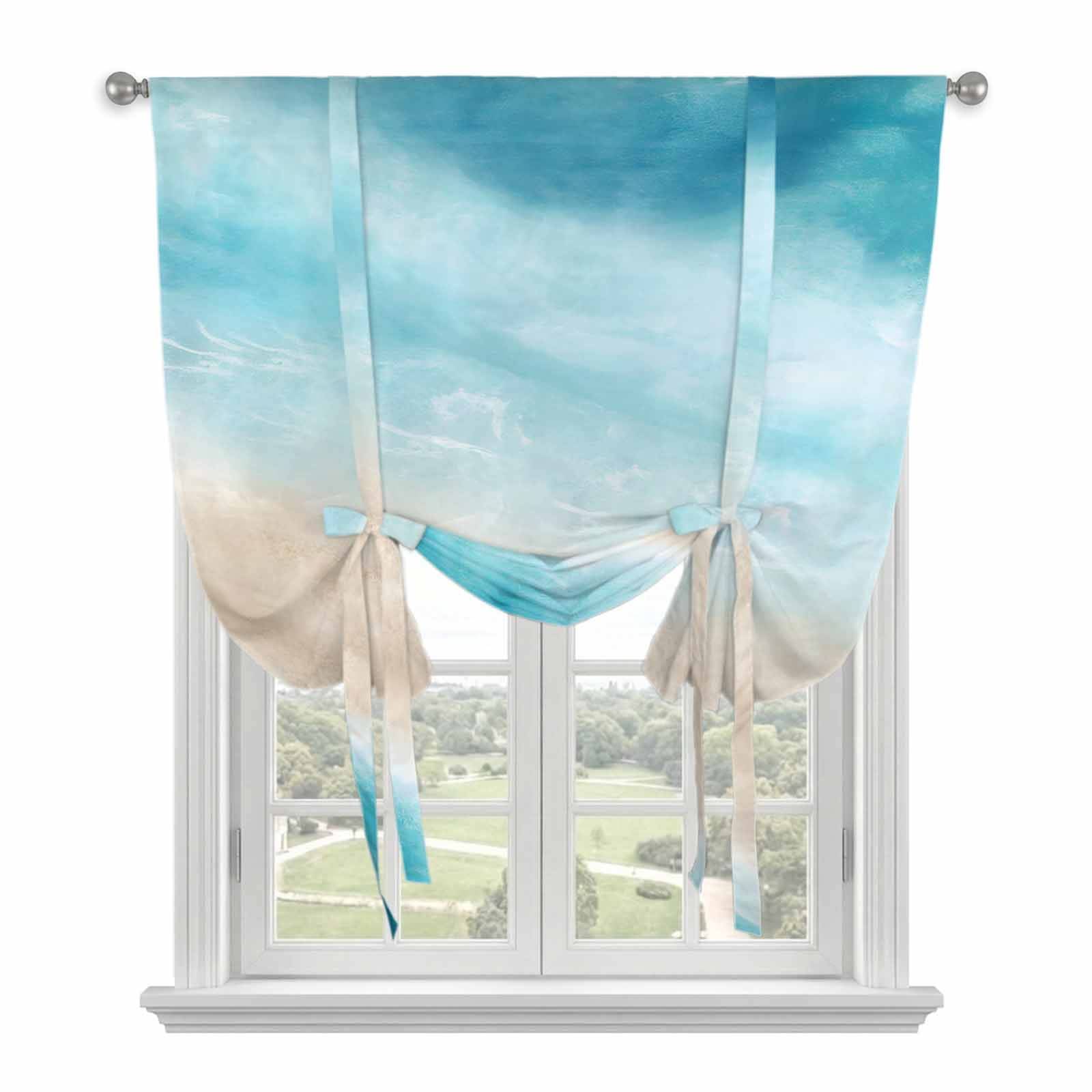 Blue Coastal Tie Up Curtains for Window, Thermal Insulated Balloon ...