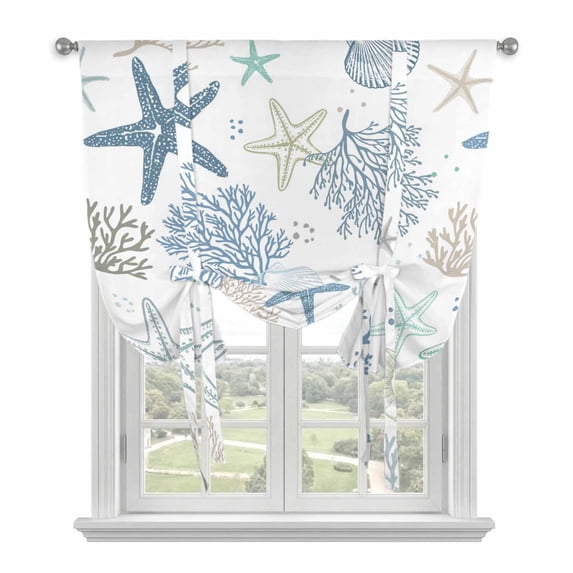 Blue Coastal Tie Up Curtains for Window, Thermal Insulated Balloon ...
