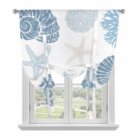 Blue Coastal Tie Up Curtains for Window, Thermal Insulated Balloon ...
