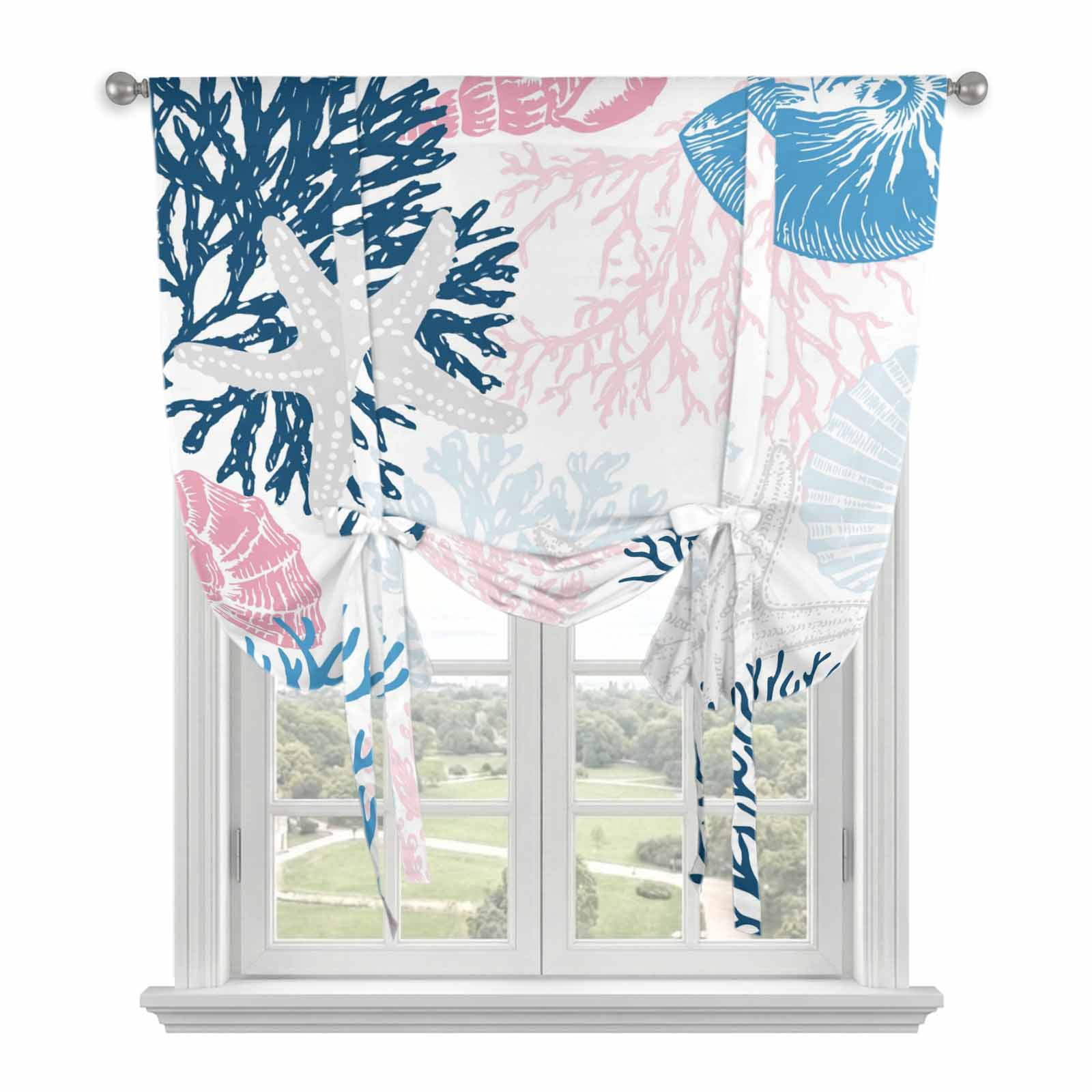 Blue Coastal Tie Up Curtains for Window, Thermal Insulated Balloon ...