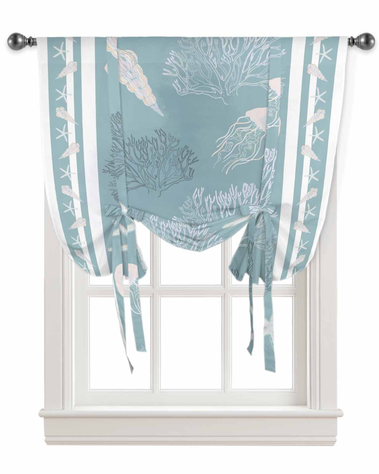 Blue Coastal Tie Up Curtains for Kitchen Bathroom Bedroom Windows 45 ...