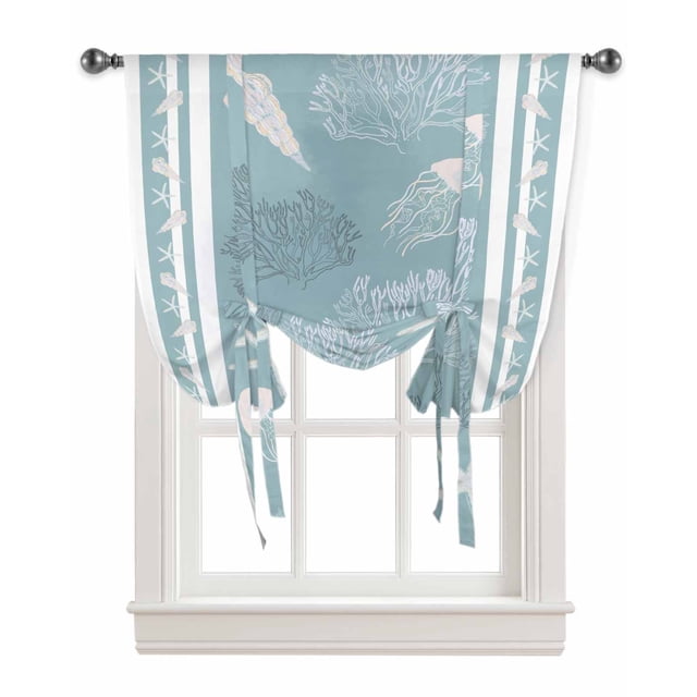 Blue Coastal Tie Up Curtains for Kitchen Bathroom Bedroom Windows 45 ...
