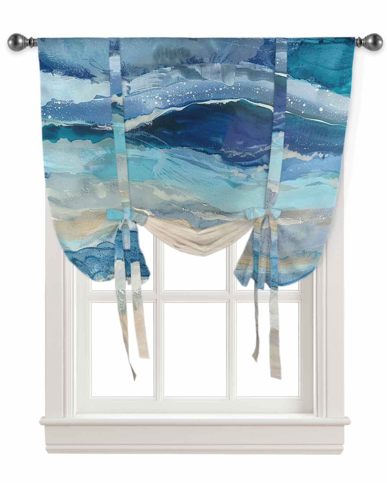 Blue Coastal Tie Up Curtains for Kitchen Bathroom Bedroom Windows 45 ...