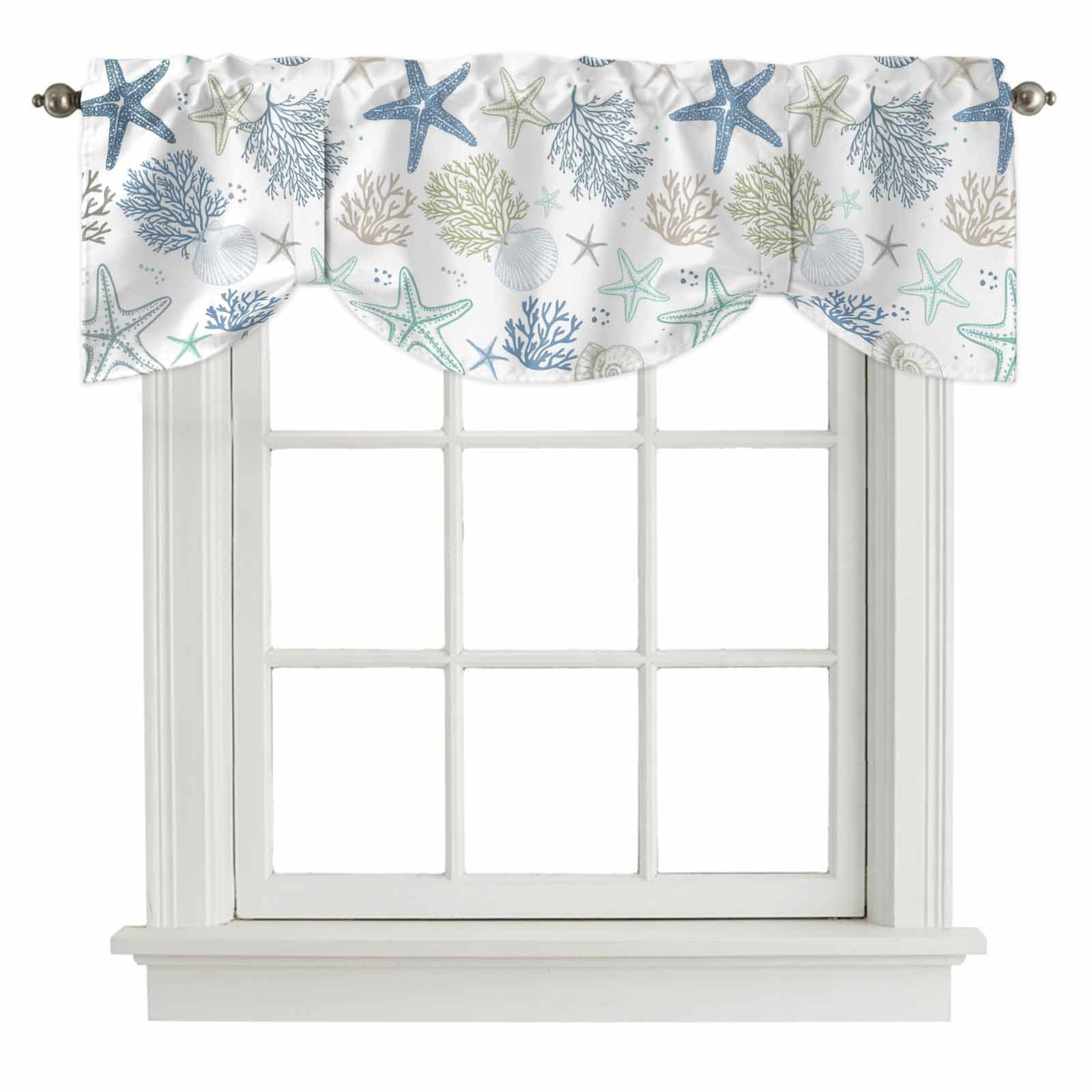 Blue Coastal Tie Up Valance Curtain for Kitchen Living Room Bedroom ...