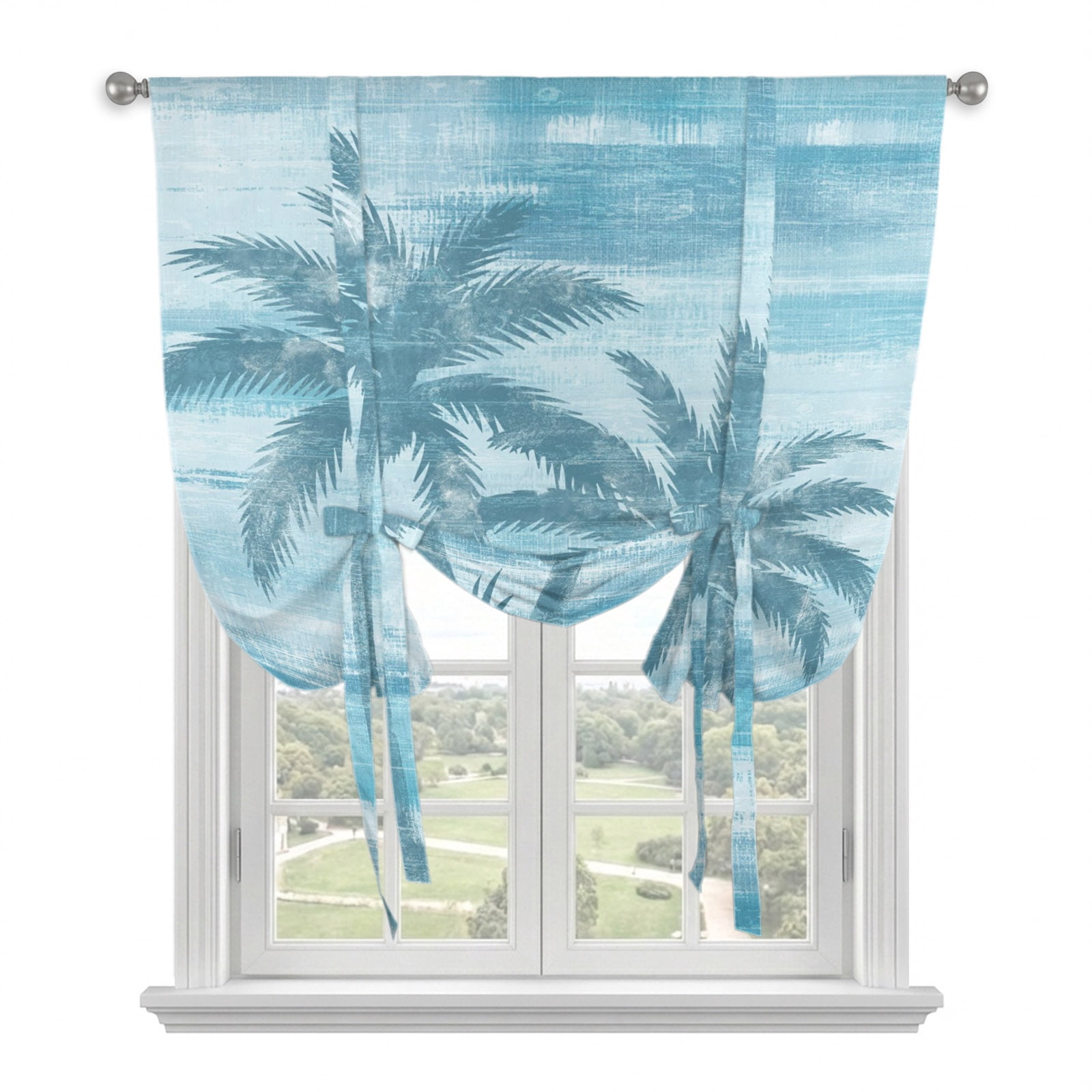 Blue Coastal Tree Tie Up Curtains for Window, Insulated Balloon Shade ...