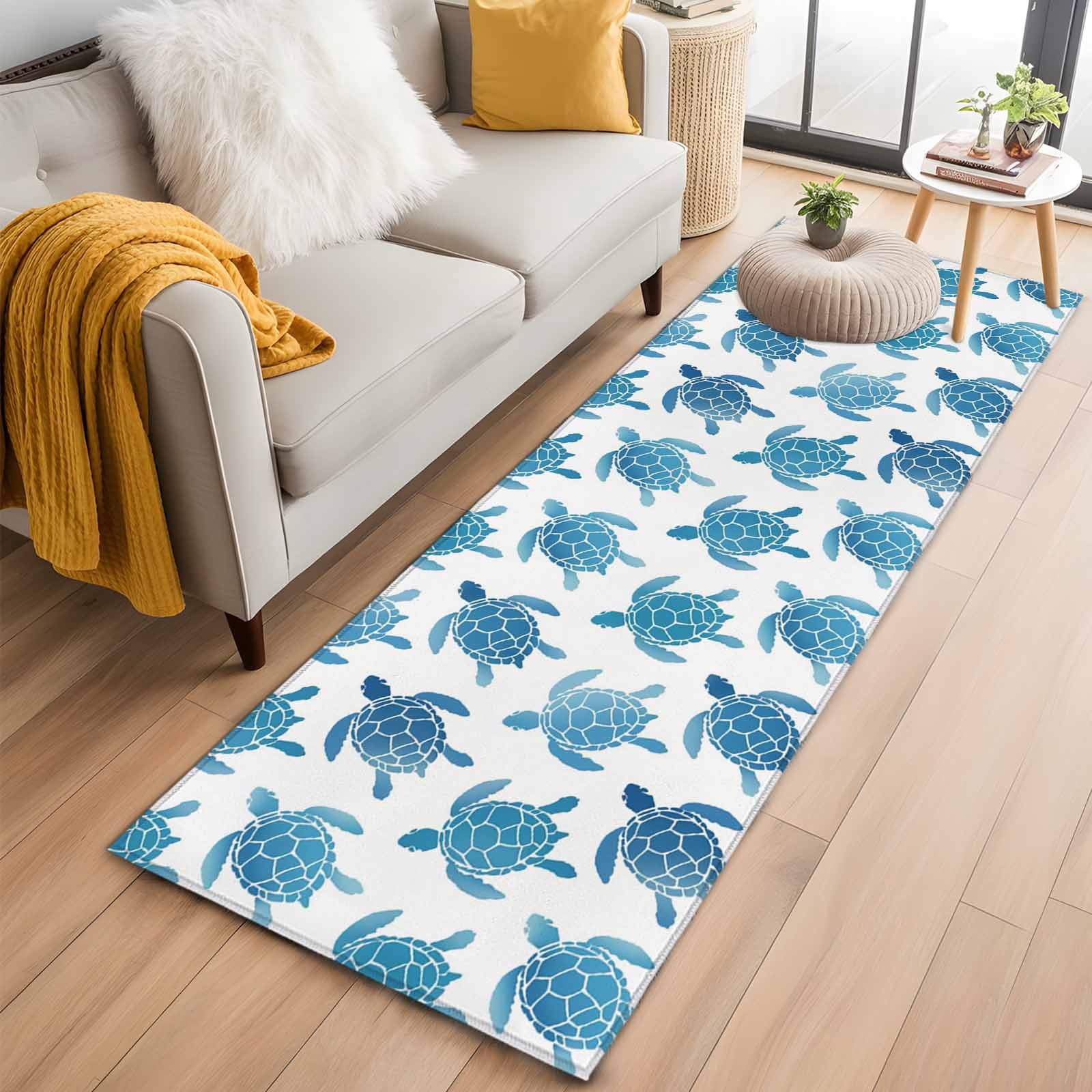 Blue Coastal Turtle 2'x6' Runner Rugs for Hallway Kitchen Bedside Non ...
