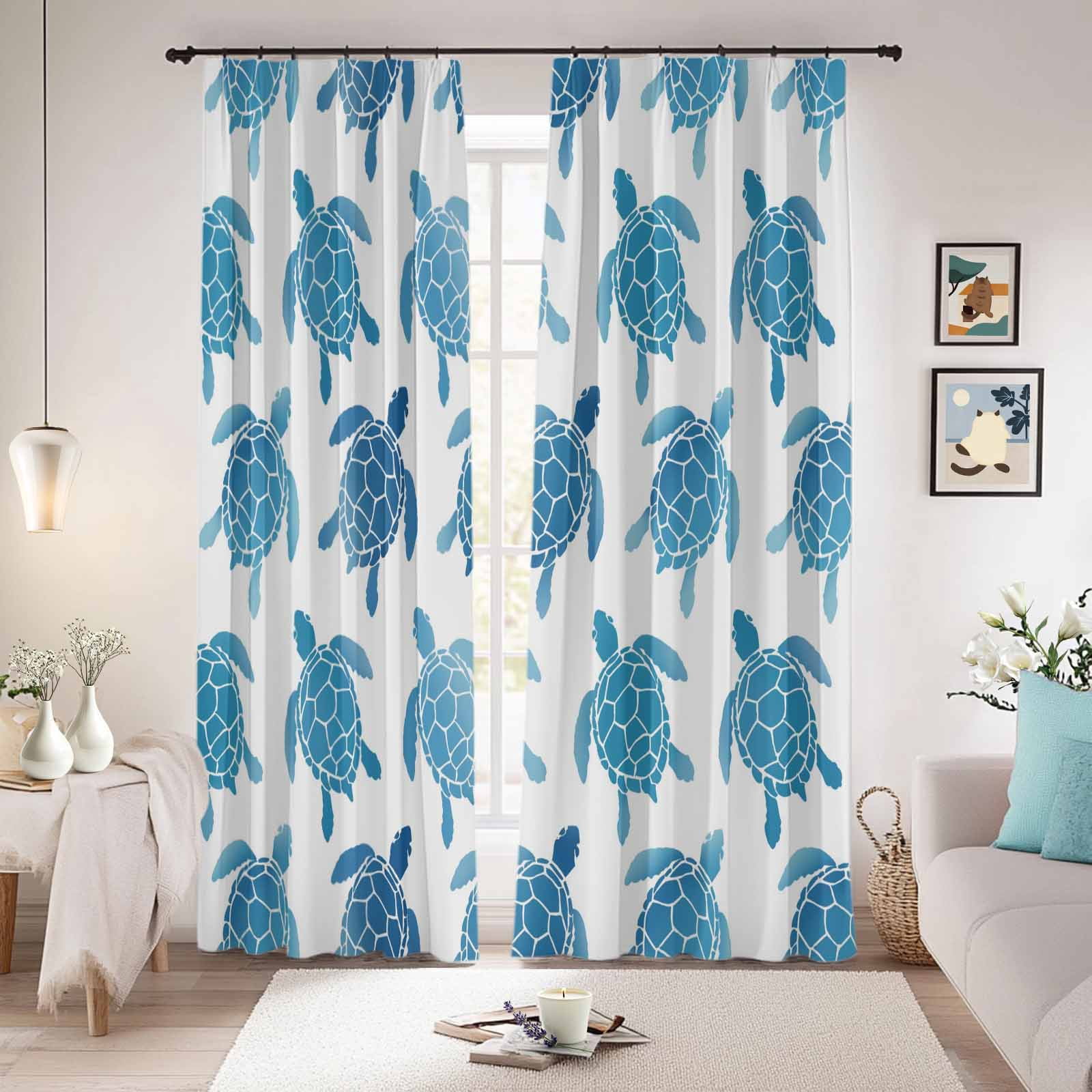 Blue Coastal Turtle Blackout Curtains for Bedroom/Living Room, Pinch ...