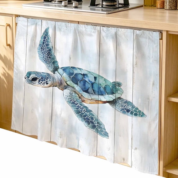 Blue Coastal Turtle Cabinet Curtains 35"W x 35"L,Dustproof Sink Skirt ...