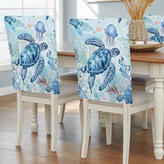 Blue Coastal Turtle Chair Back Covers, Summer Beach Coral Nautical ...