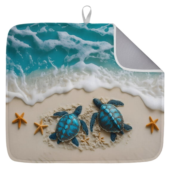 Blue Coastal Turtle Dish Drying Mat for Kitchen Counter,Nautical Beach ...