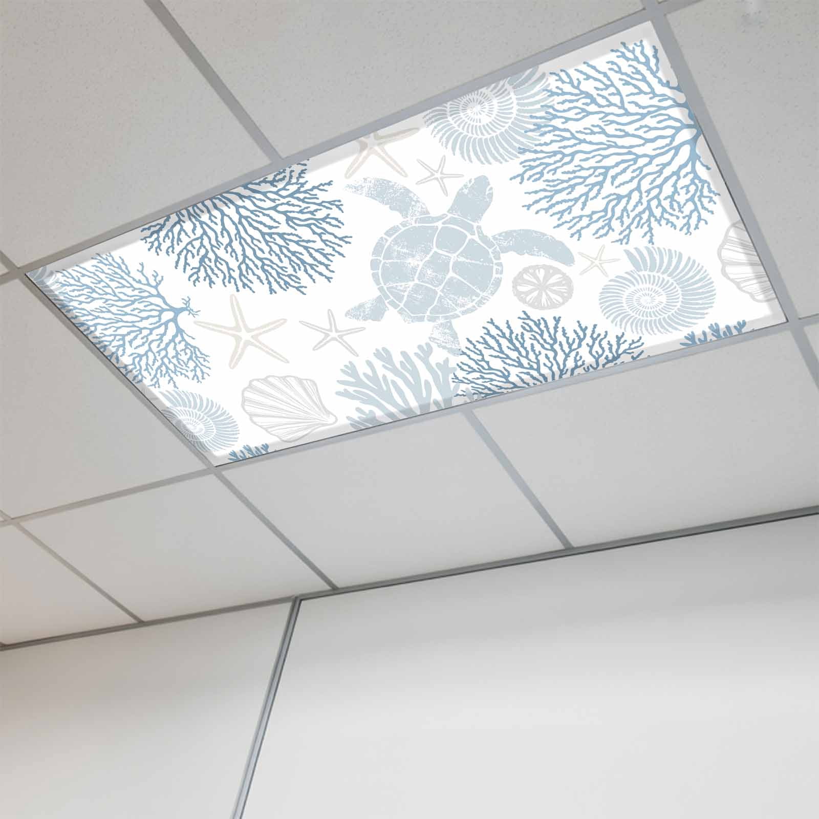 Blue Coastal Turtle Fluorescent Light Covers, Ocean Coral Nautical ...