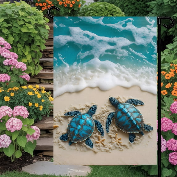 Blue Coastal Turtle Garden Flag 12x18 Double Sided - Welcome Garden ...