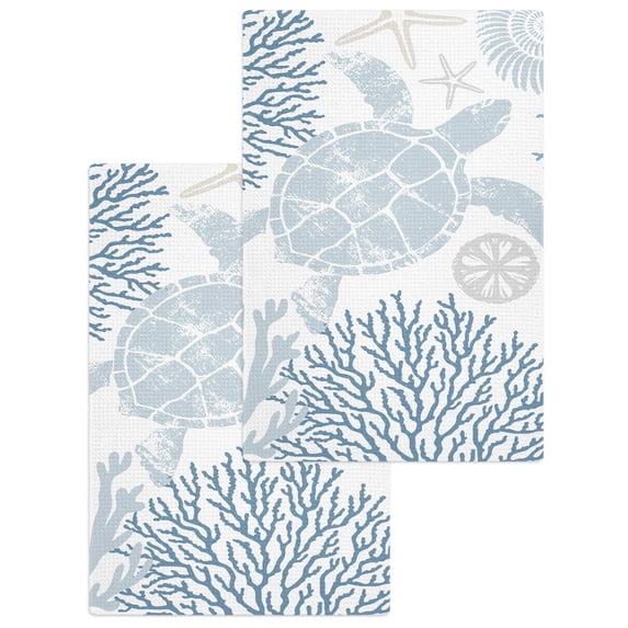 Blue Coastal Turtle Kitchen Dish Towels for Drying Dishes Set of 2 ...