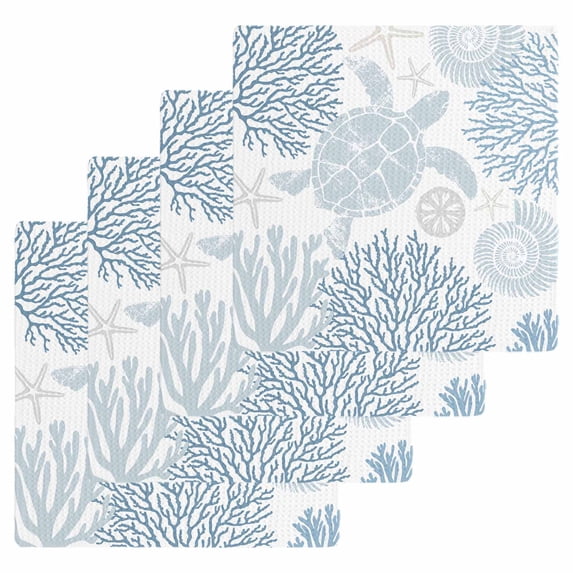 Blue Coastal Turtle Kitchen Dish Towels for Drying Dishes Set of 4 ...