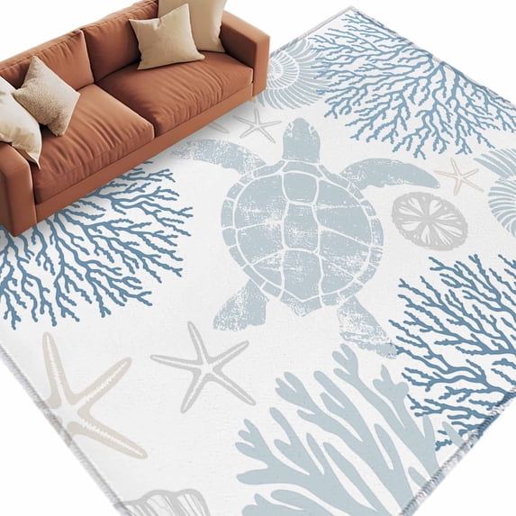 Blue Coastal Turtle Large Area Rugs for Bedroom Living Room, Soft Non ...