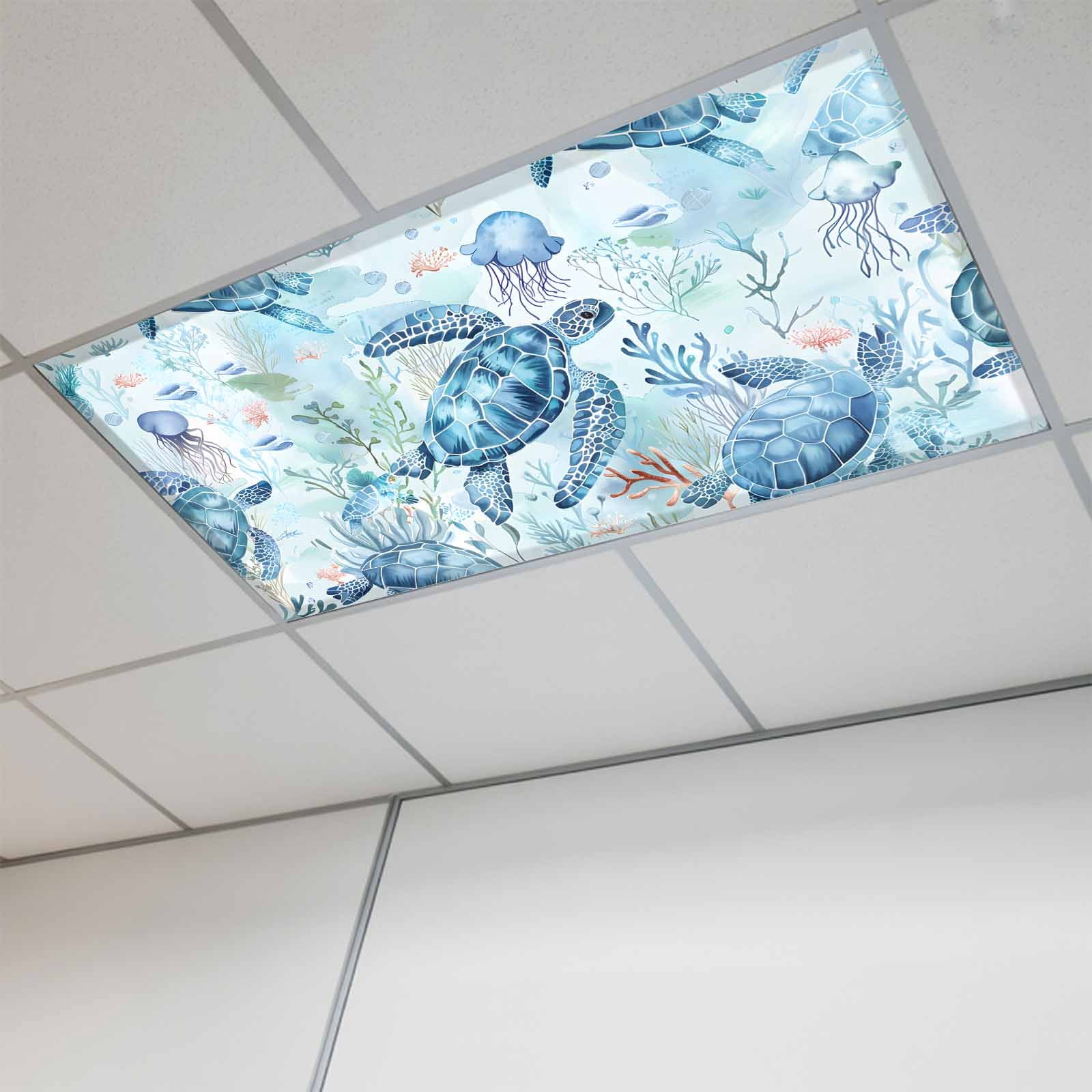 Blue Coastal Turtle Magnetic Fluorescent Light Covers for Ceiling ...